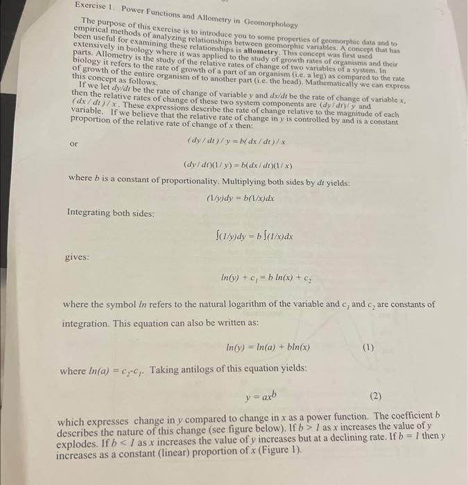 Solved Exercise 1. Power Functions and Allometry in | Chegg.com