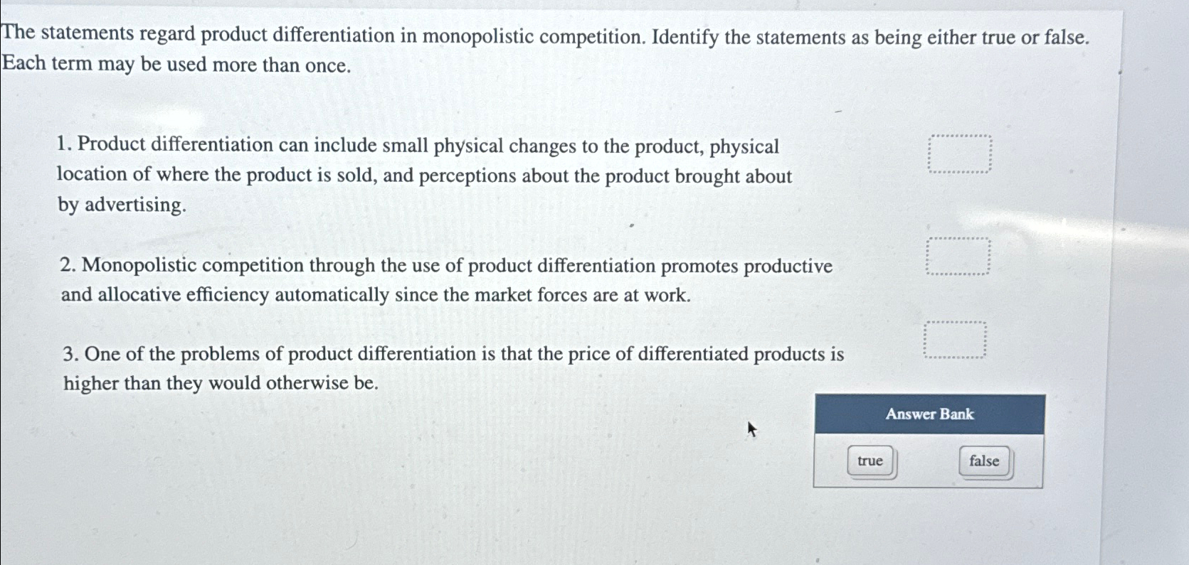 Solved The statements regard product differentiation in | Chegg.com