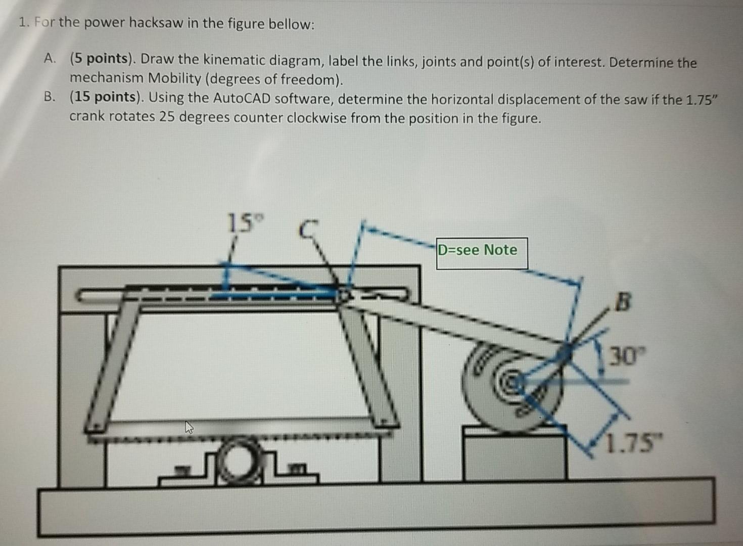 Solved 1. For the power hacksaw in the figure bellow: A. (5 | Chegg.com