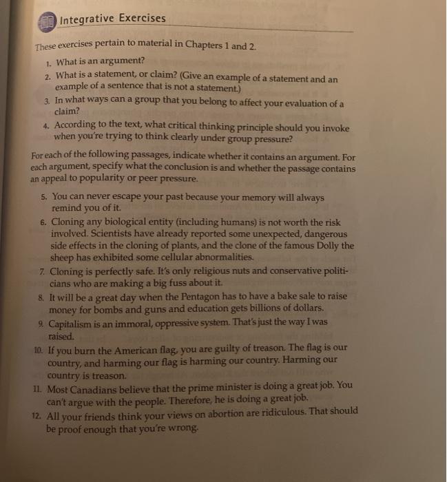 integrative Exercises Chapter 2 Power of Critical | Chegg.com