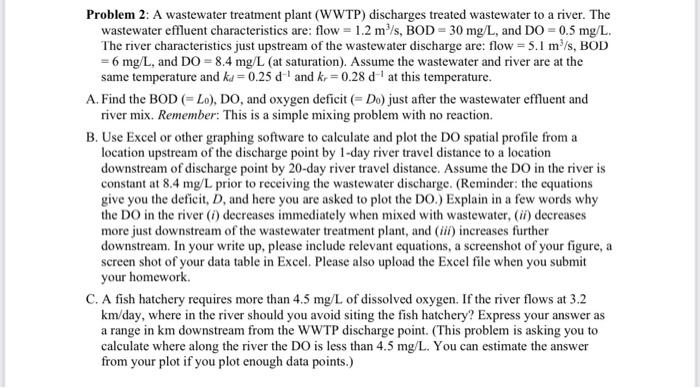 Solved Problem 2: A wastewater treatment plant (WWTP) | Chegg.com