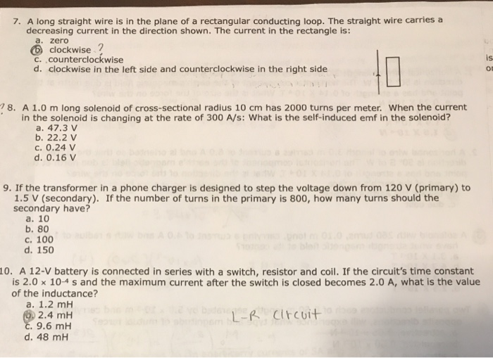 Solved 7. A long straight wire is in the plane of a | Chegg.com