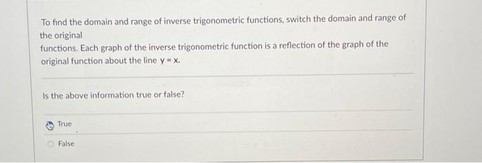 Solved To find the domain and range of inverse trigonometric | Chegg.com