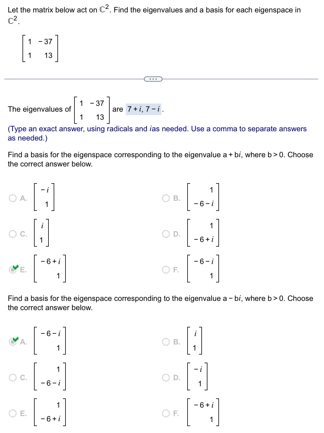 Solved show all work! Let the matrix below act on C2. ﻿Find | Chegg.com
