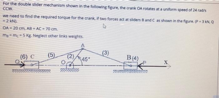 Solved For the double slider mechanism shown in the | Chegg.com