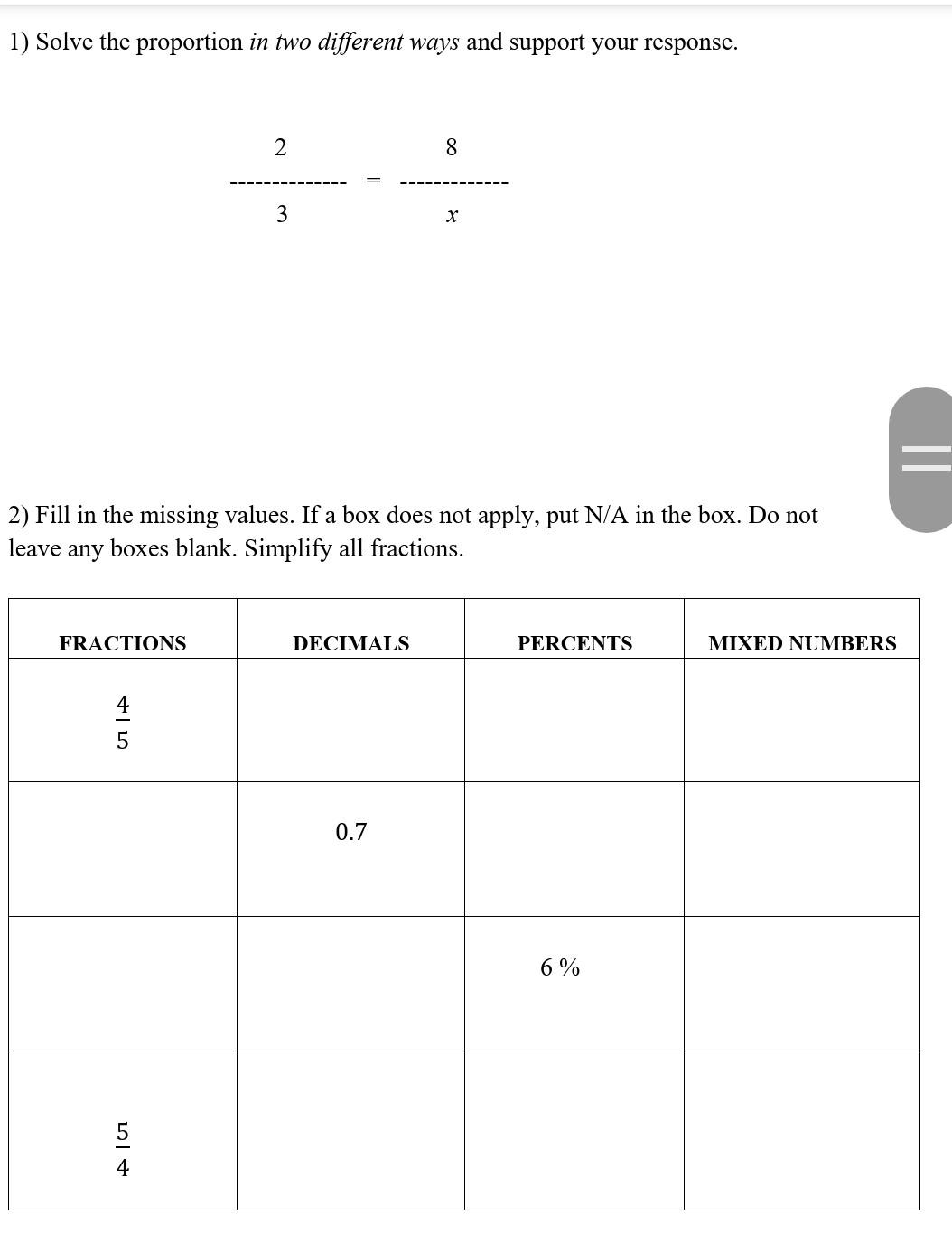 Solved 1) Solve the proportion in two different ways and | Chegg.com