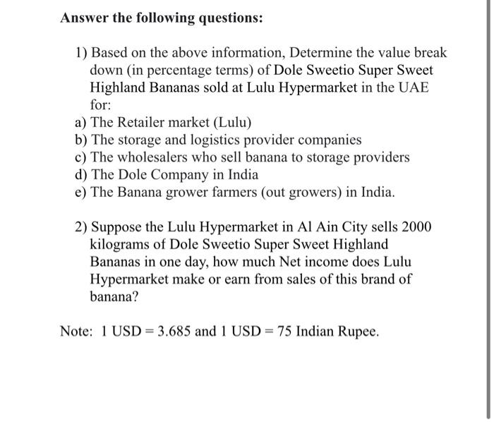Solved At the Lulu Hypermarket in Al Ain Dole Sweetio | Chegg.com