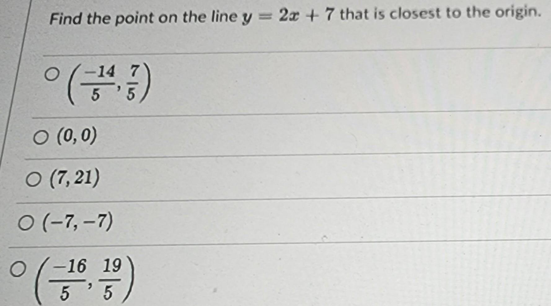 Solved Find the point on the line y=2x+7 that is closest to | Chegg.com