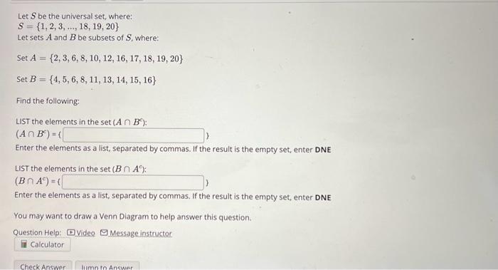 Solved Suppose Set A contains 49 elements and the total | Chegg.com
