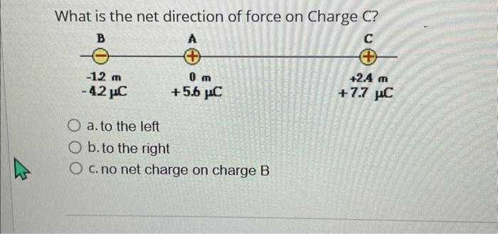 Solved What is the net direction of force on Charge C? a. to | Chegg.com
