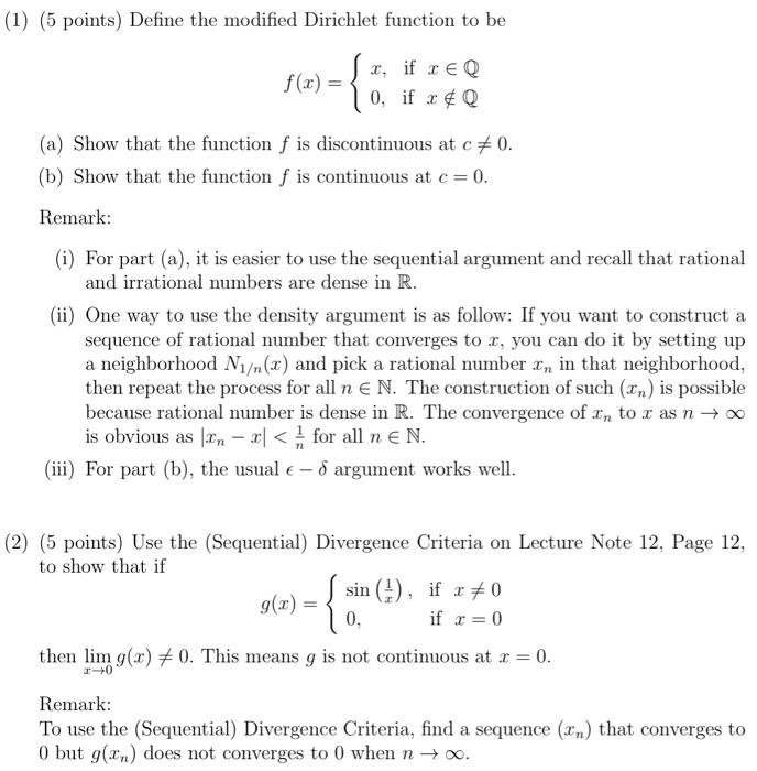 Solved (1) (5 points) Define the modified Dirichlet function | Chegg.com