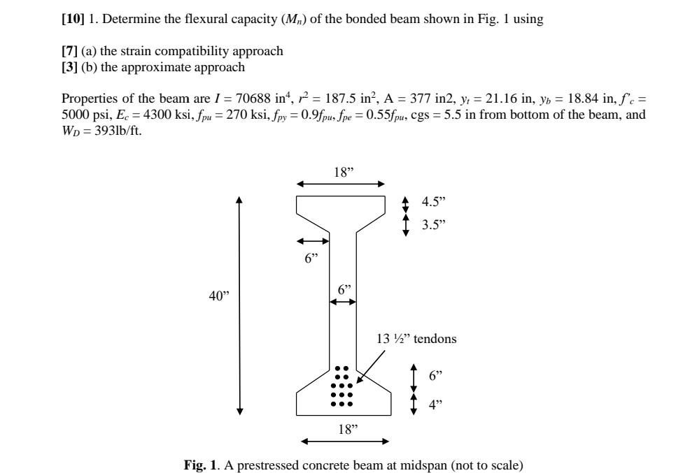 Solved [10] 1. Determine the flexural capacity (Mn) of the | Chegg.com