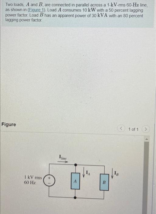 Solved Two loads, A and B are connected in parallel across a | Chegg.com
