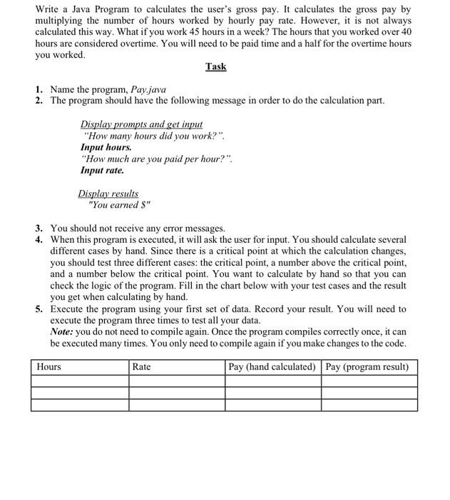 Solved Write a Java Program to calculates the user's gross | Chegg.com