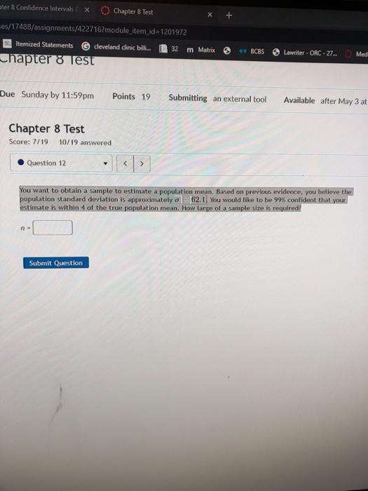 Solved oter 8 Confidence intervals x Chapter 8 Test | Chegg.com