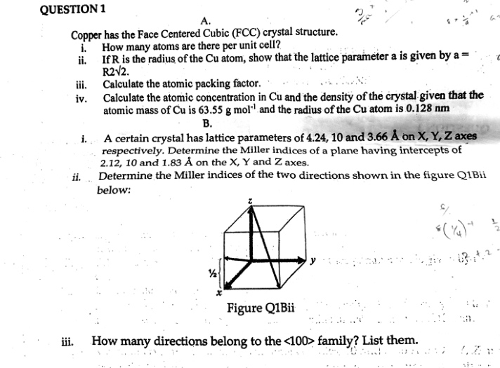 QUESTION 1A.Copper has the Face Centered Cubic (FCC) | Chegg.com