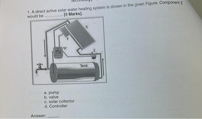Solved 1. A direct active solar water heating system is | Chegg.com
