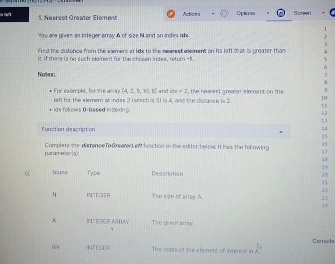 Solved in leftNearest Greater ElementActionsScreenYou are | Chegg.com