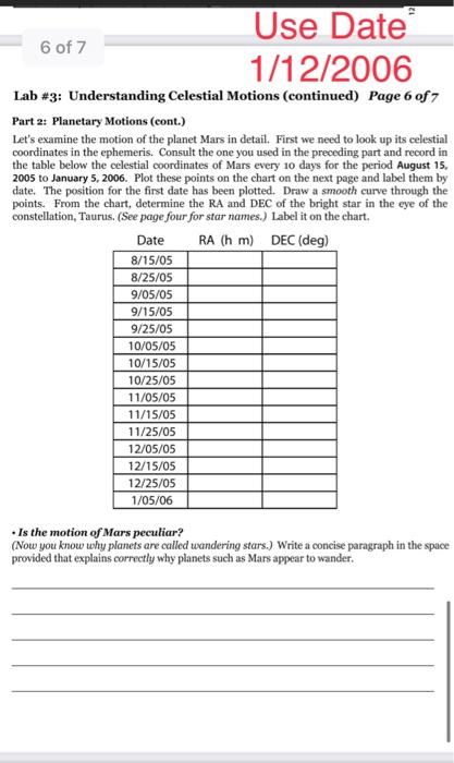 Lab # 3 Understanding celestial motion & Lab # 4 | Chegg.com