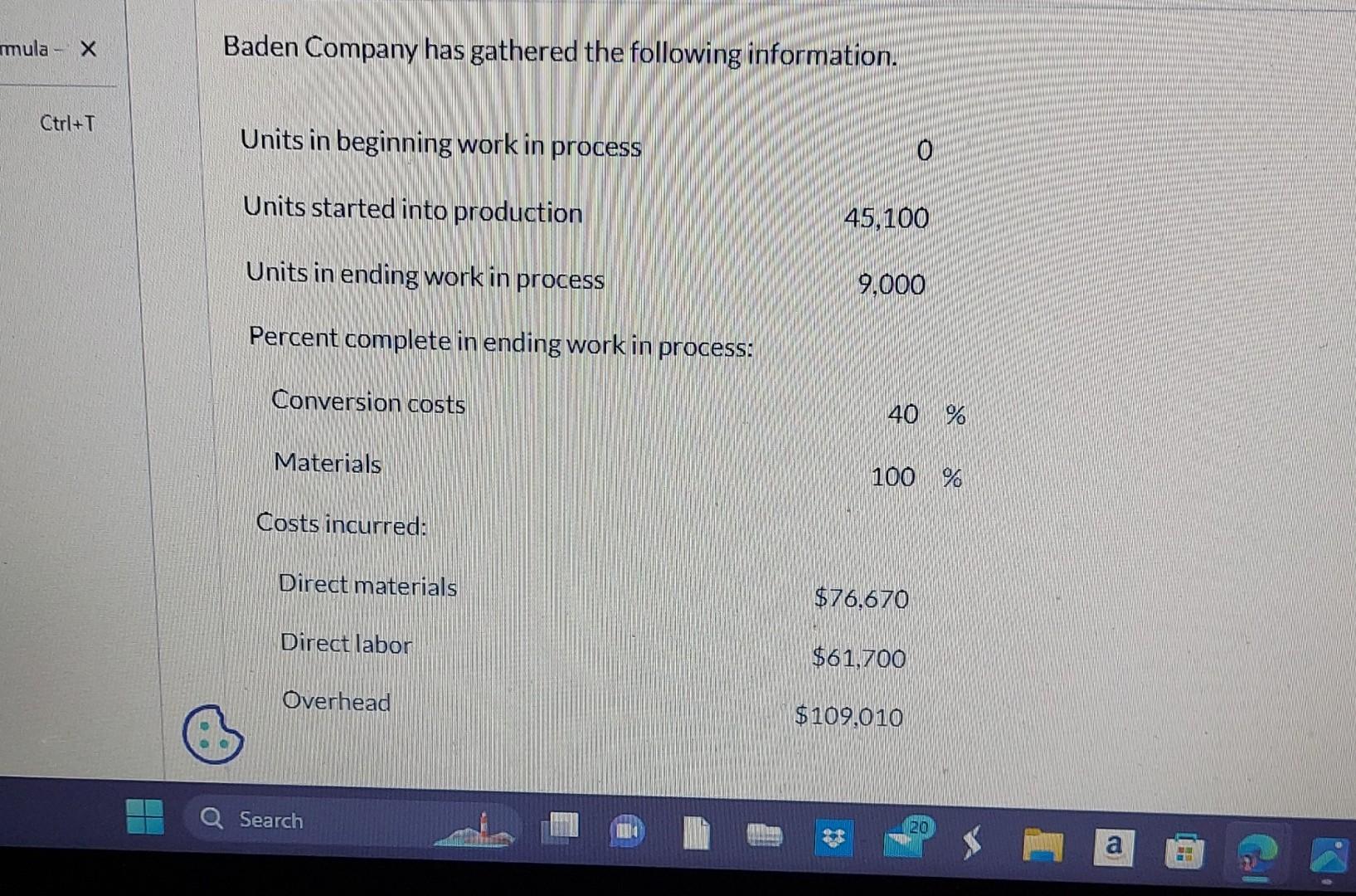 Solved Baden Company has gathered the following | Chegg.com