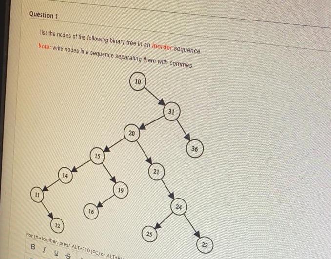 Solved Question 1 List the nodes of the following binary | Chegg.com