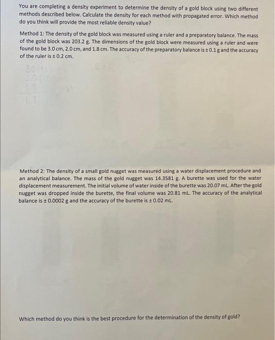 Solved You are completing a density experiment to determine | Chegg.com