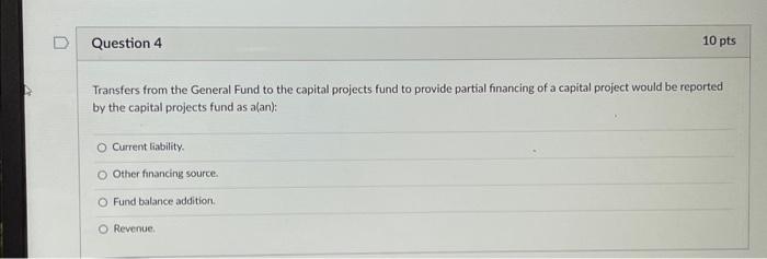 Solved Transfers from the General Fund to the capital | Chegg.com