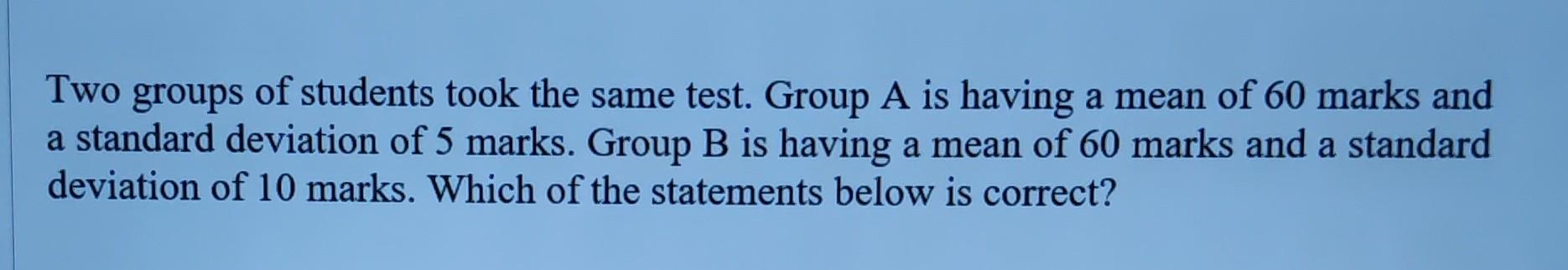 Solved Two groups of students took the same test. Group A is | Chegg.com