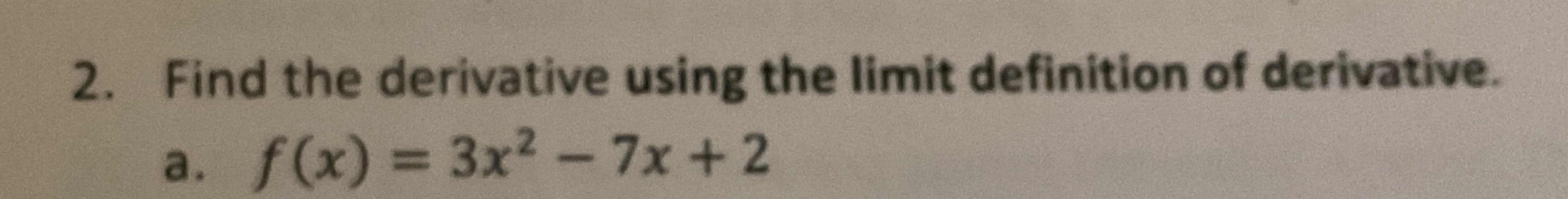 Solved Find the derivative using the limit definition of | Chegg.com