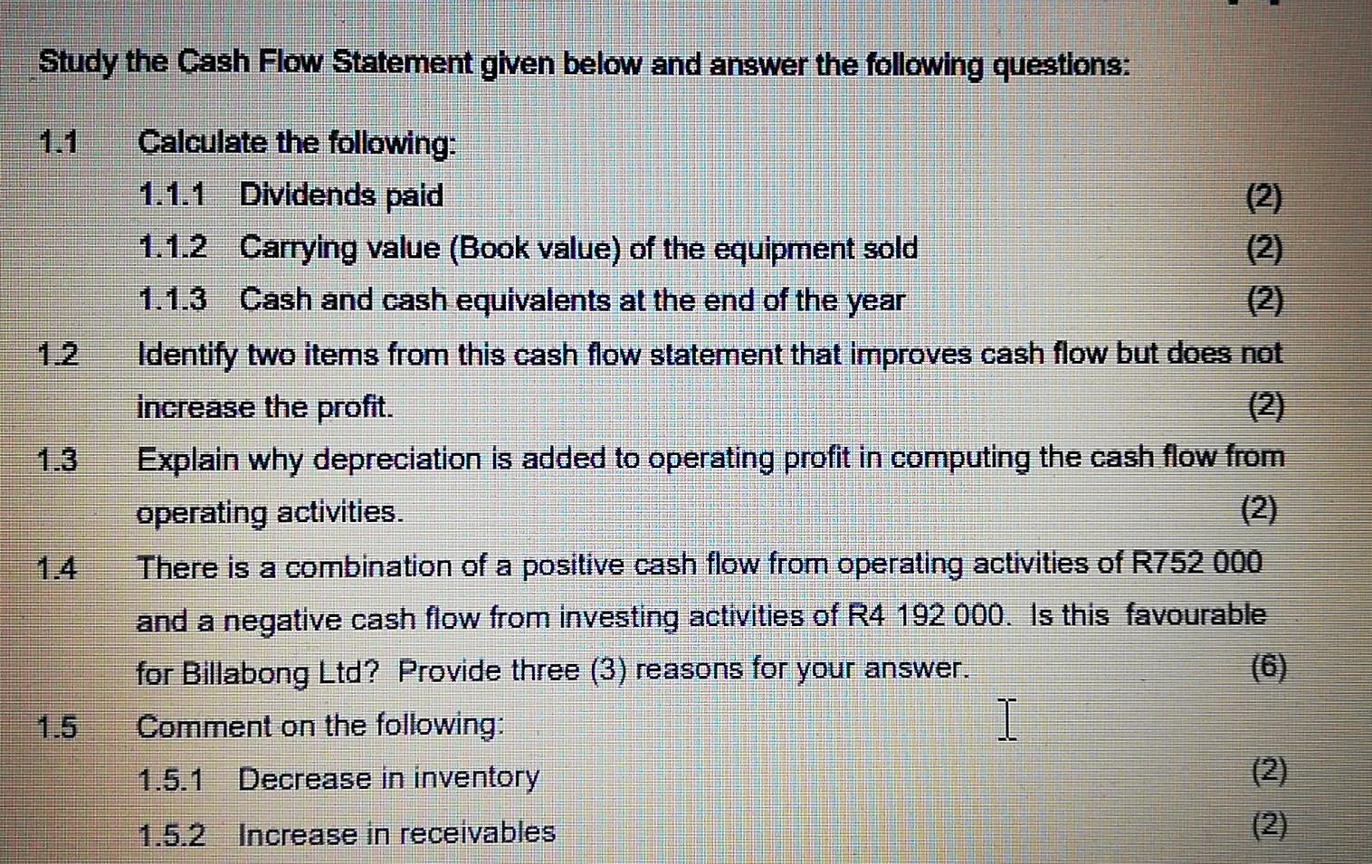Solved Study the Cash Flow Statement given below and answer | Chegg.com