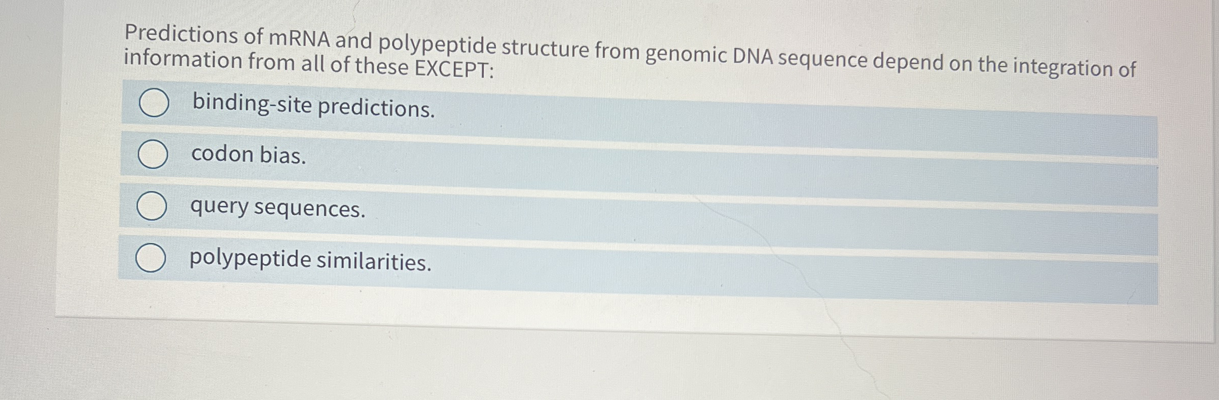 Solved Predictions of mRNA and polypeptide structure from | Chegg.com