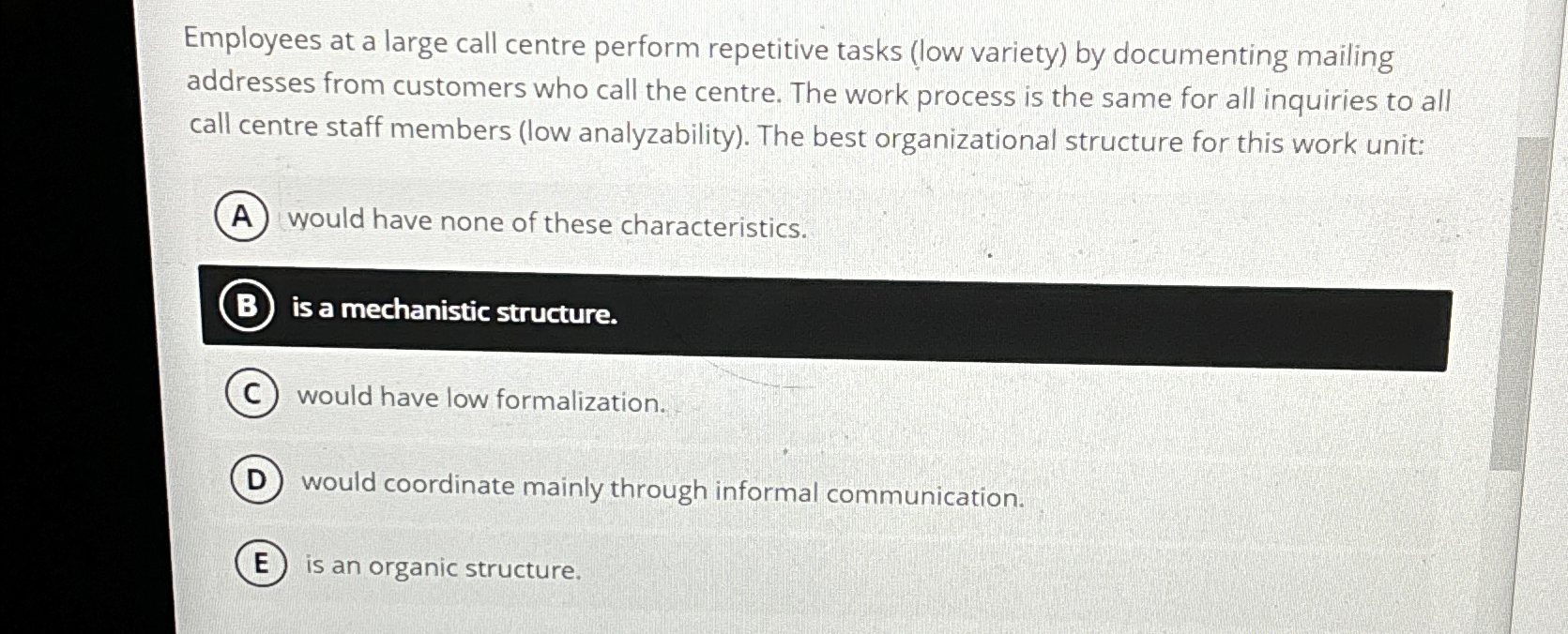 Solved Employees at a large call centre perform repetitive | Chegg.com