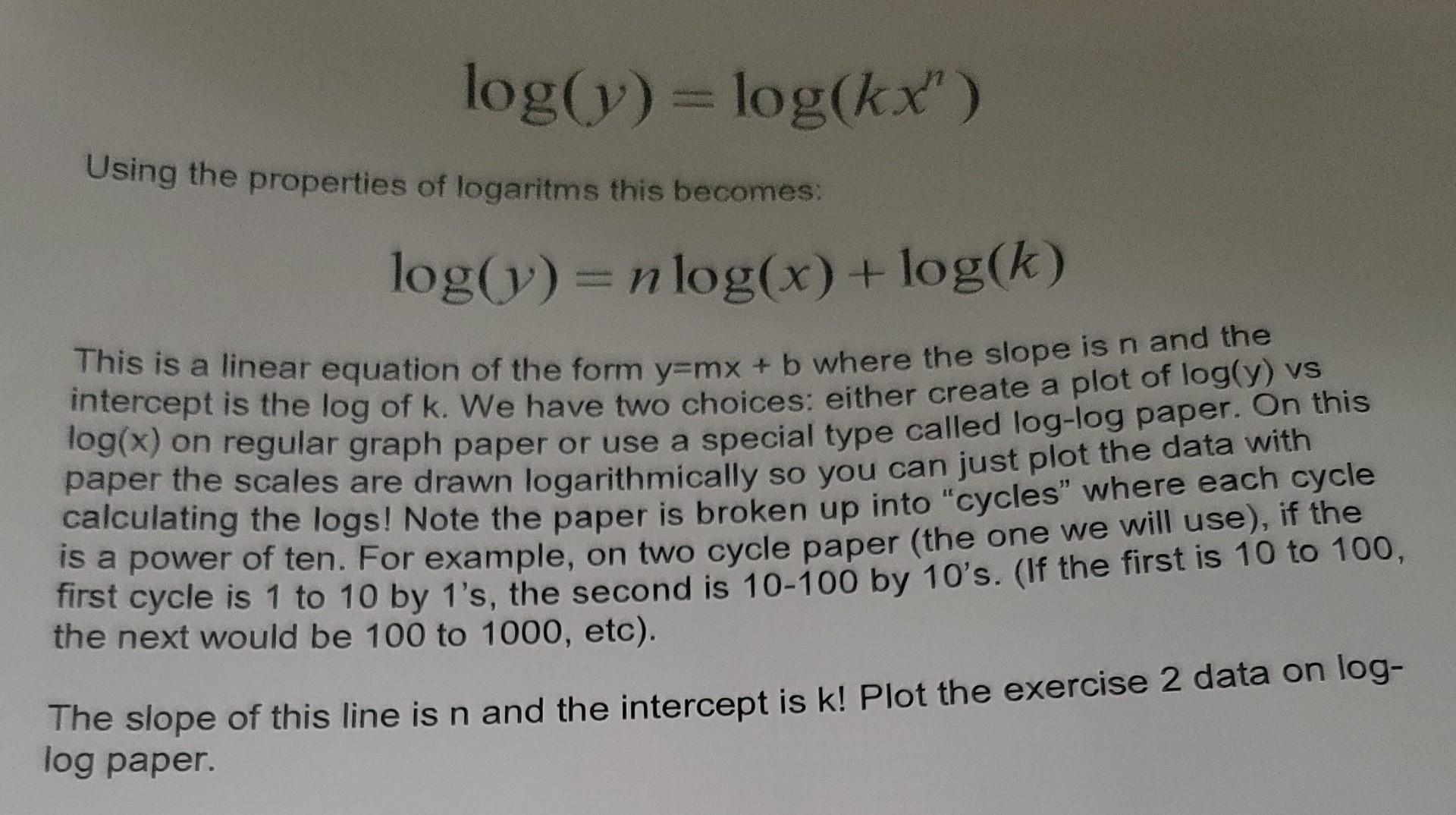 log(y) = log(kx") Using the properties of logaritms | Chegg.com