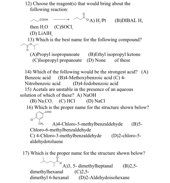 Solved 12) Choose the reagent(s) that would bring about the | Chegg.com
