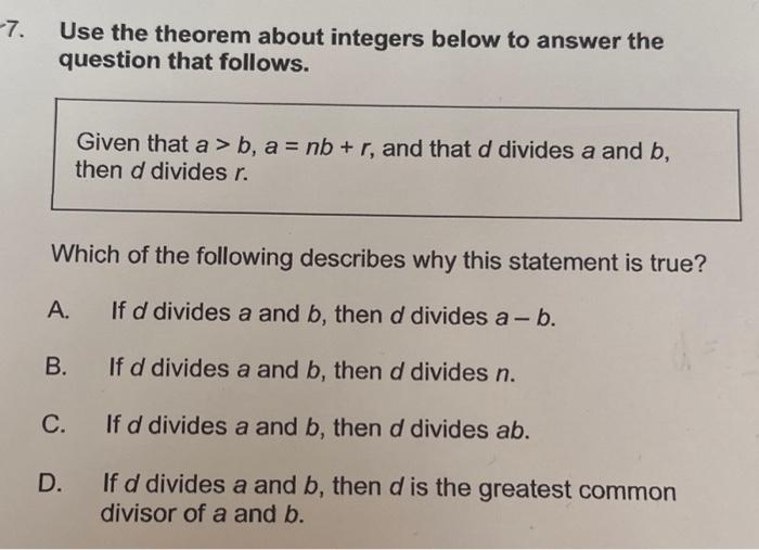 Solved Use the theorem about integers below to answer the | Chegg.com