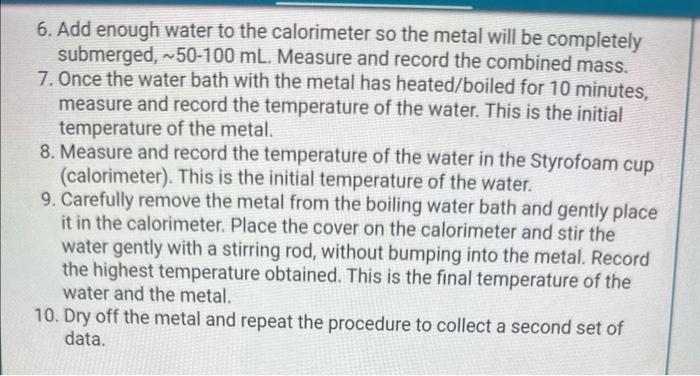 determining the specific heat of an unknown metal?i | Chegg.com