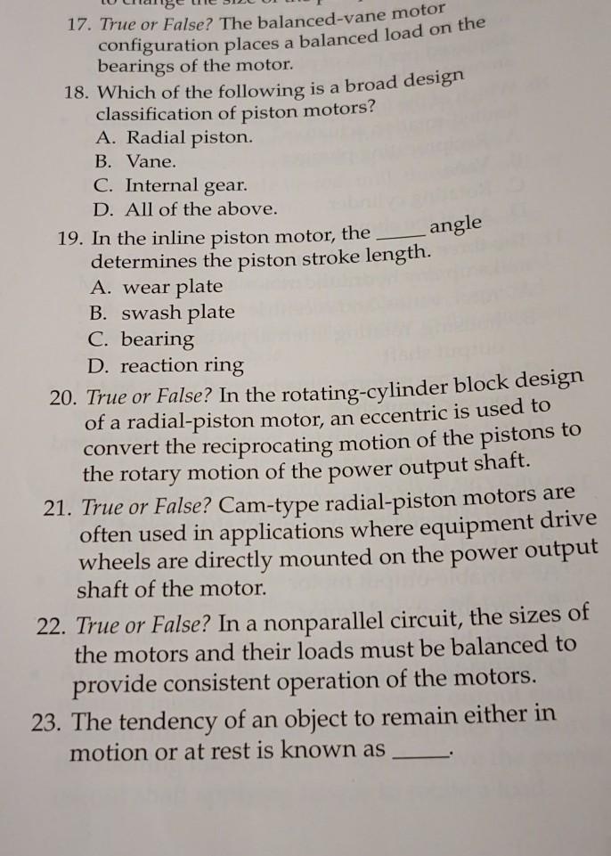 Solved 17. True or False? The balanced-vane motor | Chegg.com