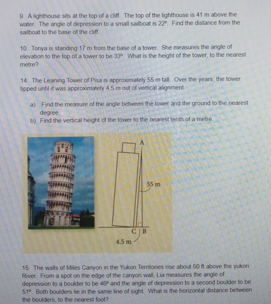 Solved 9. A lighthouse sits at the top of a cliff. The top | Chegg.com