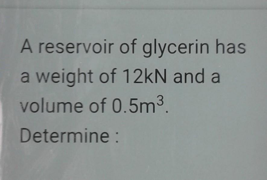 Solved a A reservoir of glycerin has weight of 12kN and a | Chegg.com