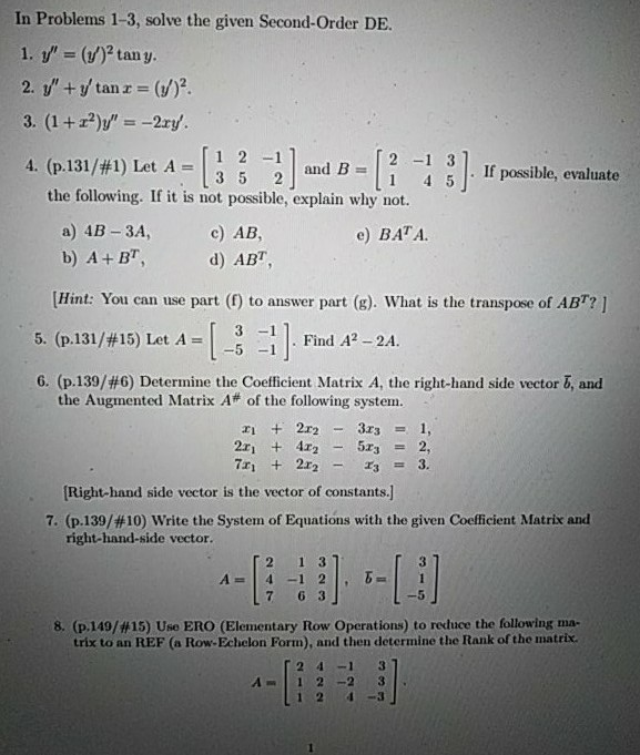 Solved In Problems 1-3, solve the given Second-Order DE. 1. | Chegg.com