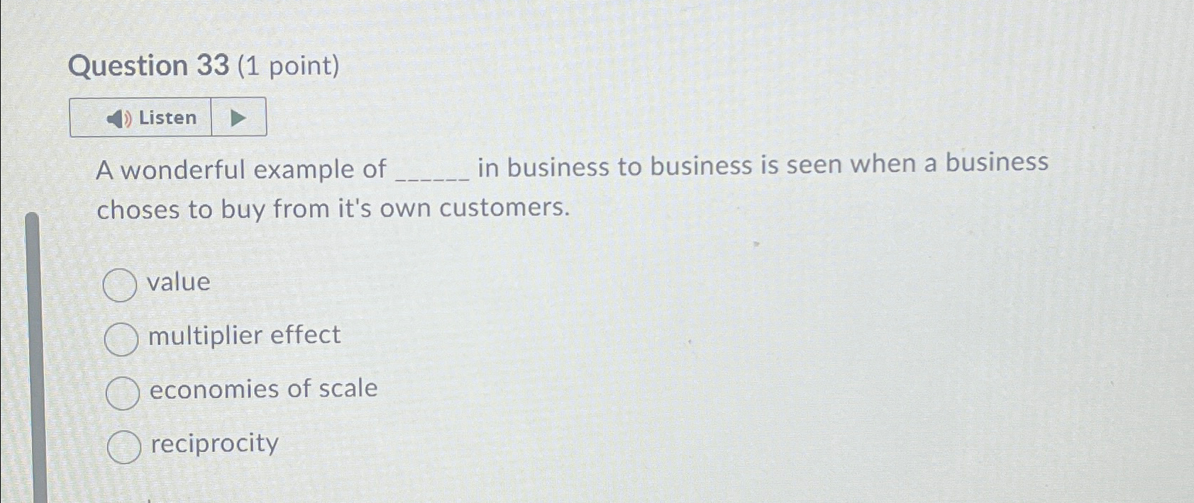Solved Question 33 (1 ﻿point)A wonderful example of in | Chegg.com