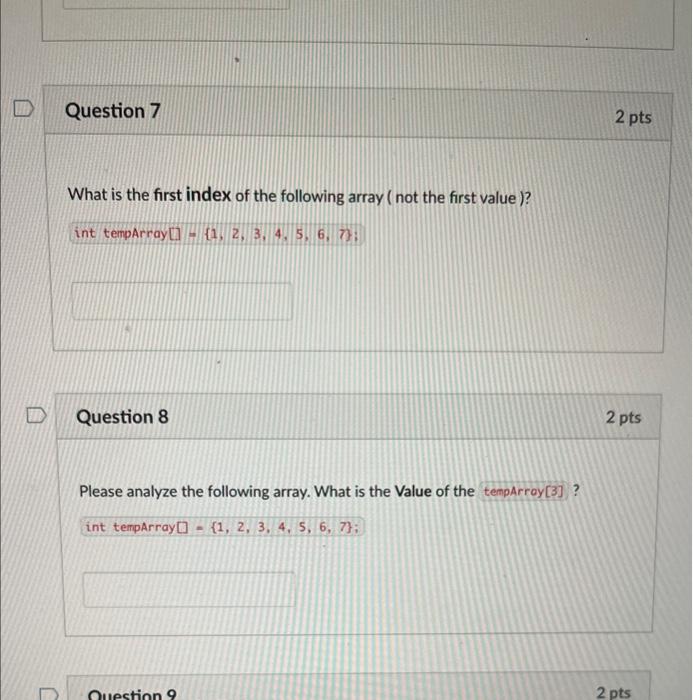 Solved What is the first index of the following array (not | Chegg.com