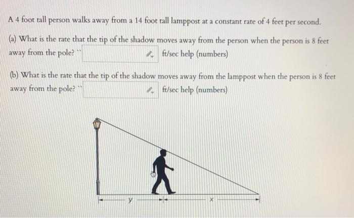 Solved A 4 foot tall person walks away from a 14 foot tall | Chegg.com