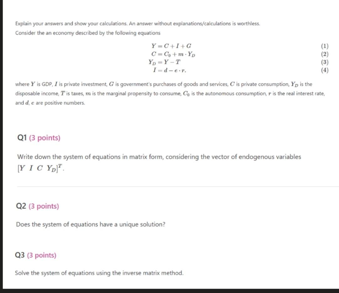 Solved Explain your answers and show your calculations. An | Chegg.com