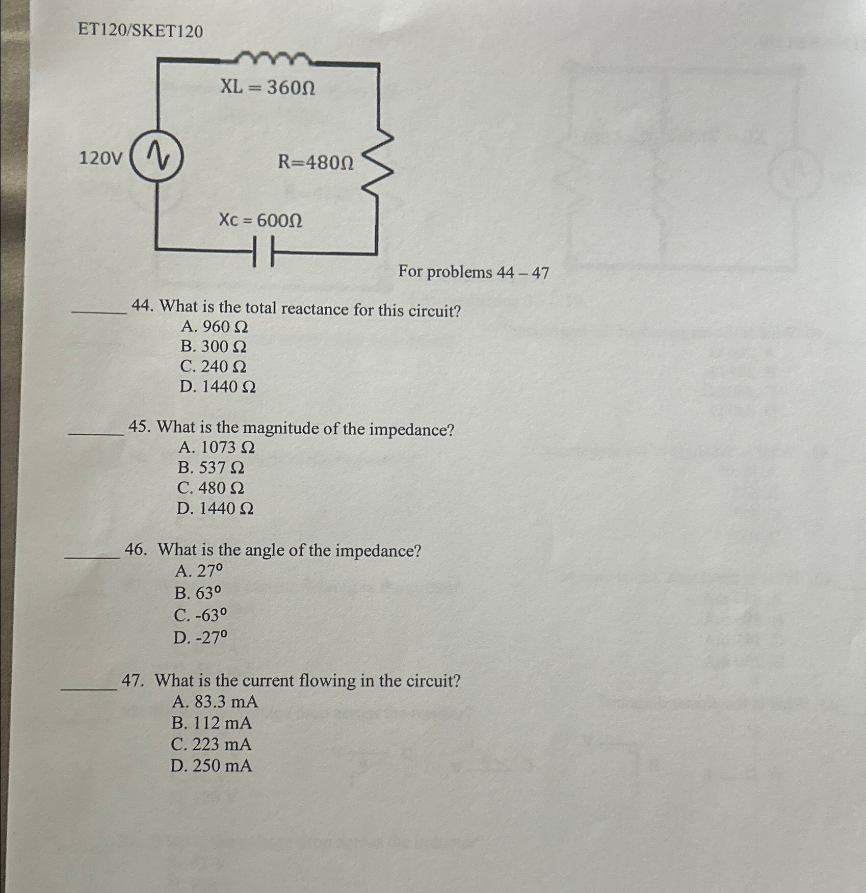Solved r problems 44-4744. ﻿What is the total reactance for | Chegg.com