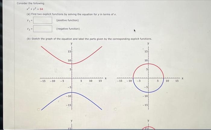 Consider the following. x2+y2=64 (a) Find two | Chegg.com