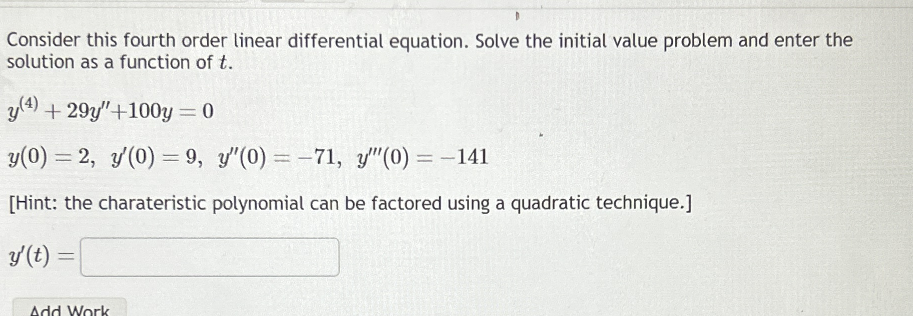 Solved Consider This Fourth Order Linear Differential