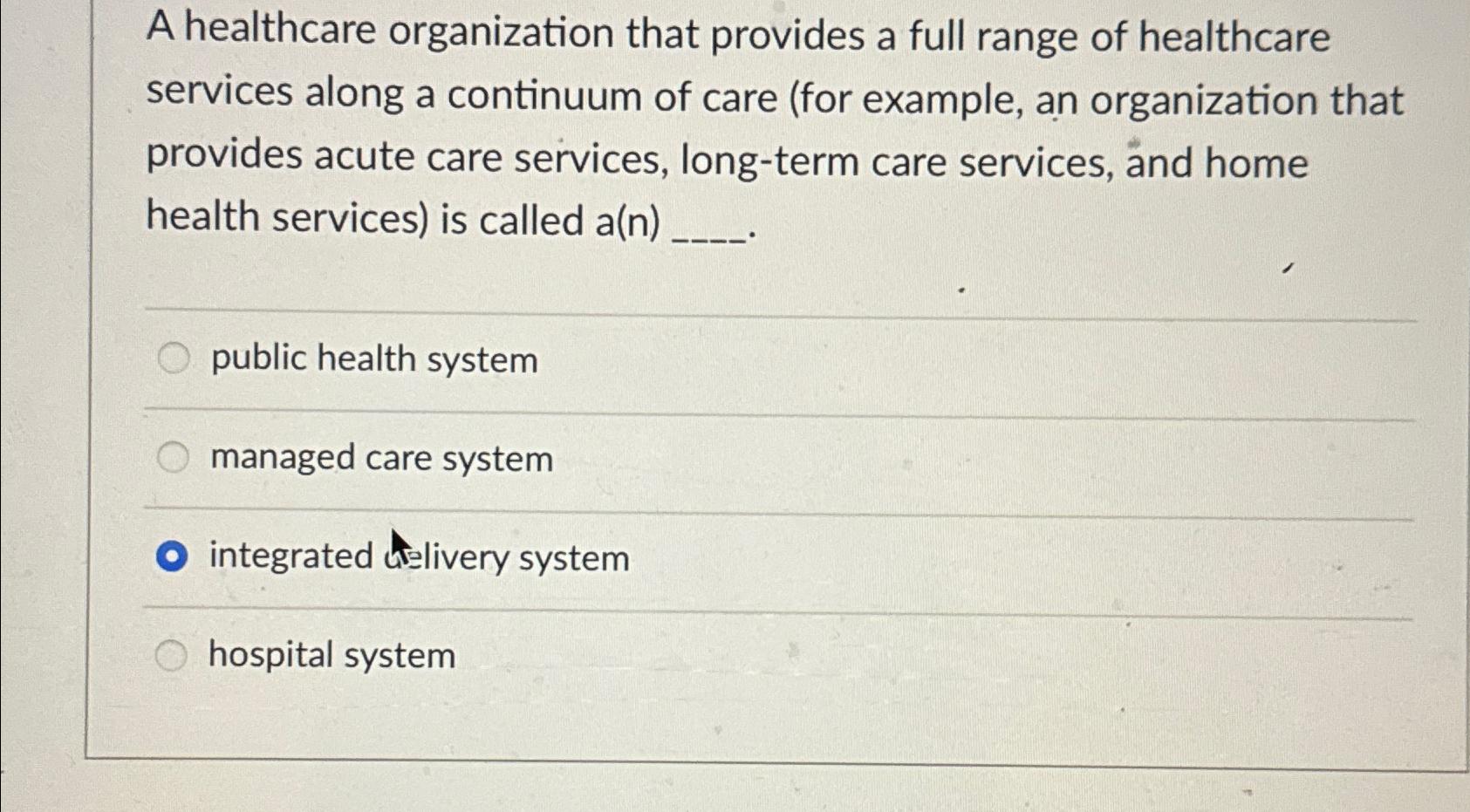 Solved A healthcare organization that provides a full range | Chegg.com