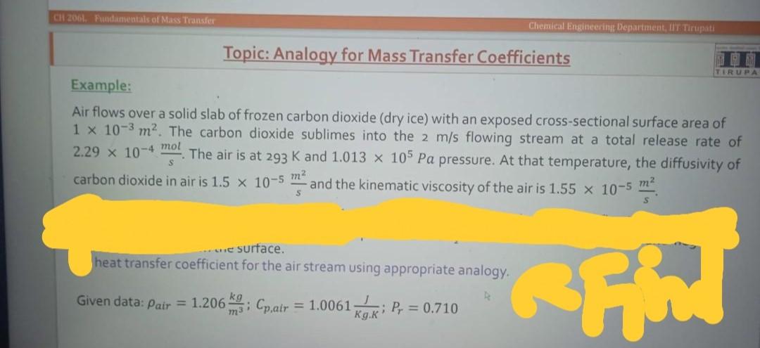 Solved Example: Air flows over a solid slab of frozen carbon | Chegg.com