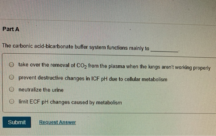 Solved Part A The carbonic acid-bicarbonate buffer system | Chegg.com